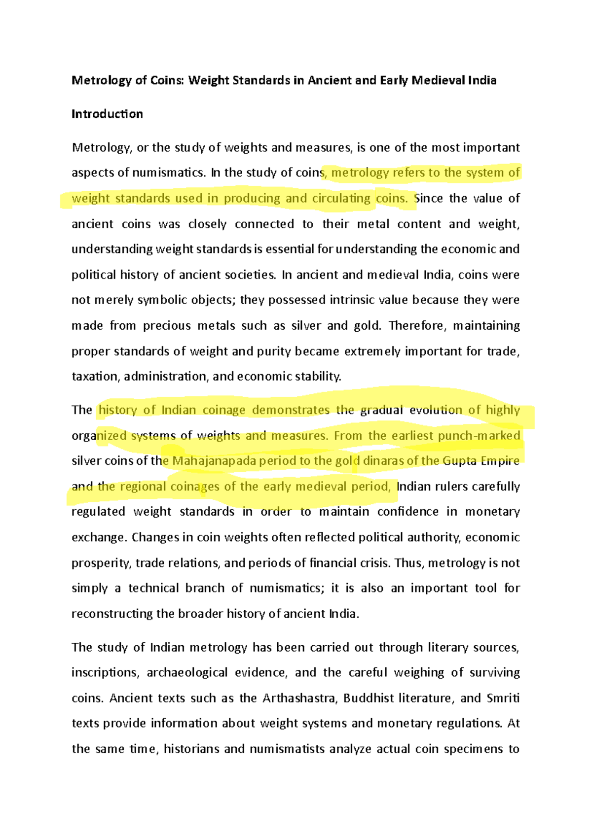 Metrology of Coins: Weight Standards in Ancient India (Unit 4 Notes ...