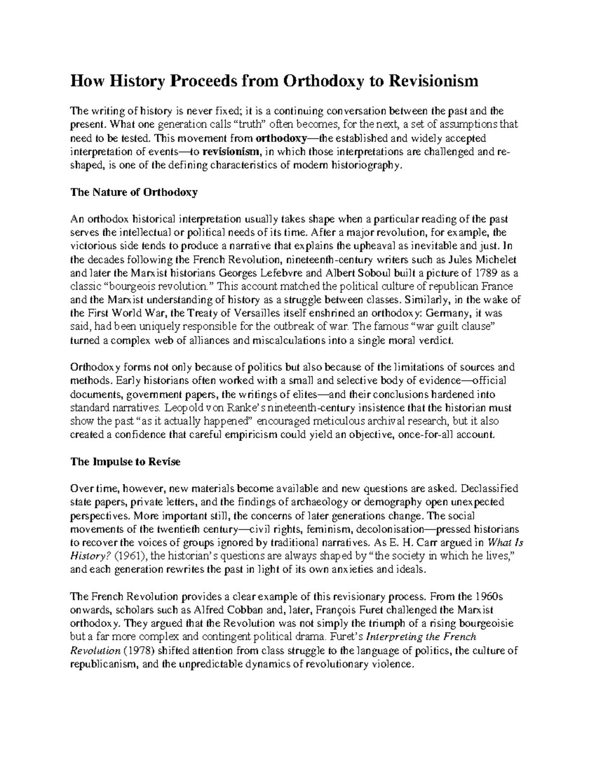 Hist 101: From Orthodoxy to Revisionism in Historical Narratives - Studocu