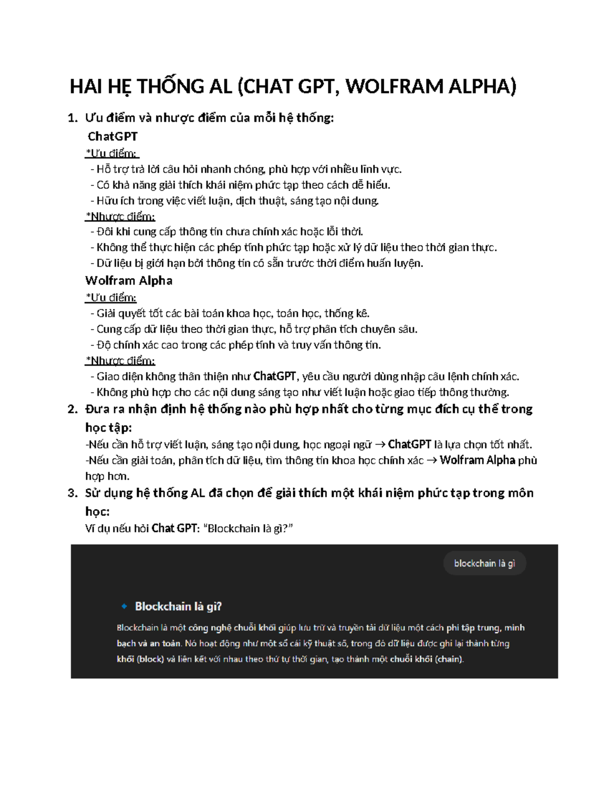 So sánh Hệ Thống AL: ChatGPT và Wolfram Alpha - C3 Thực Hành - Studocu