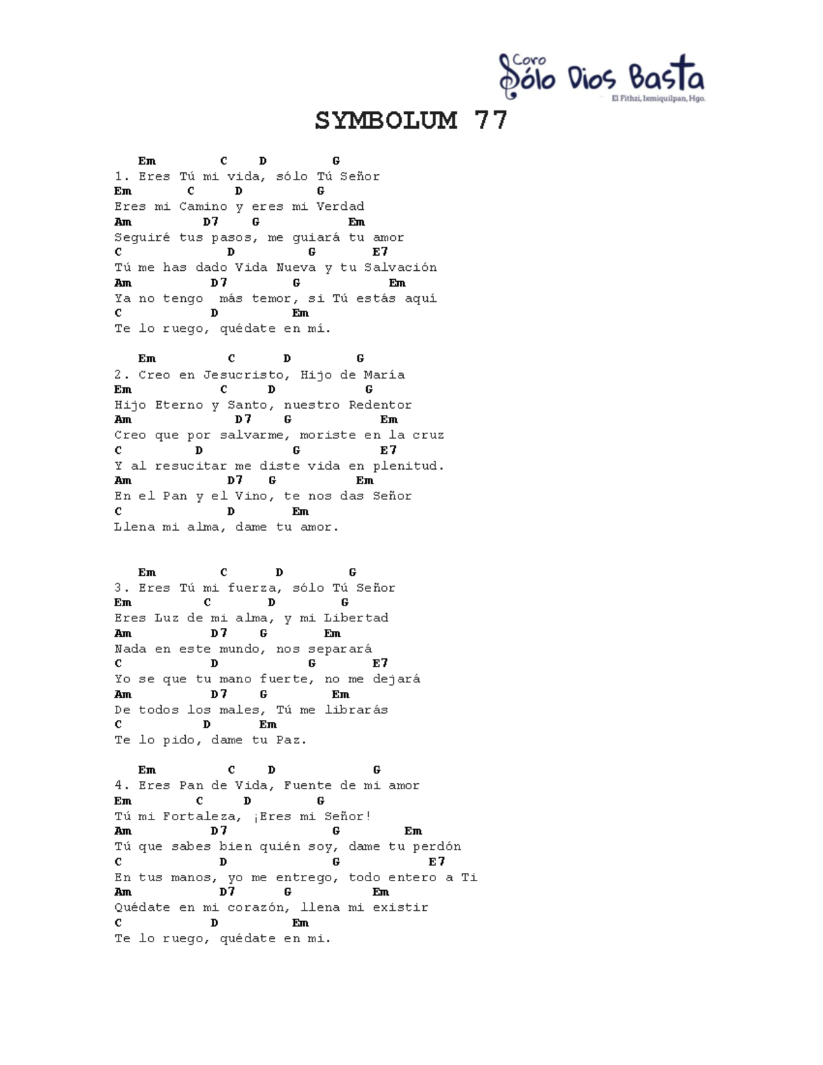 Symbolum 77 - Canto: Letras y Acordes de Alabanza - Studocu