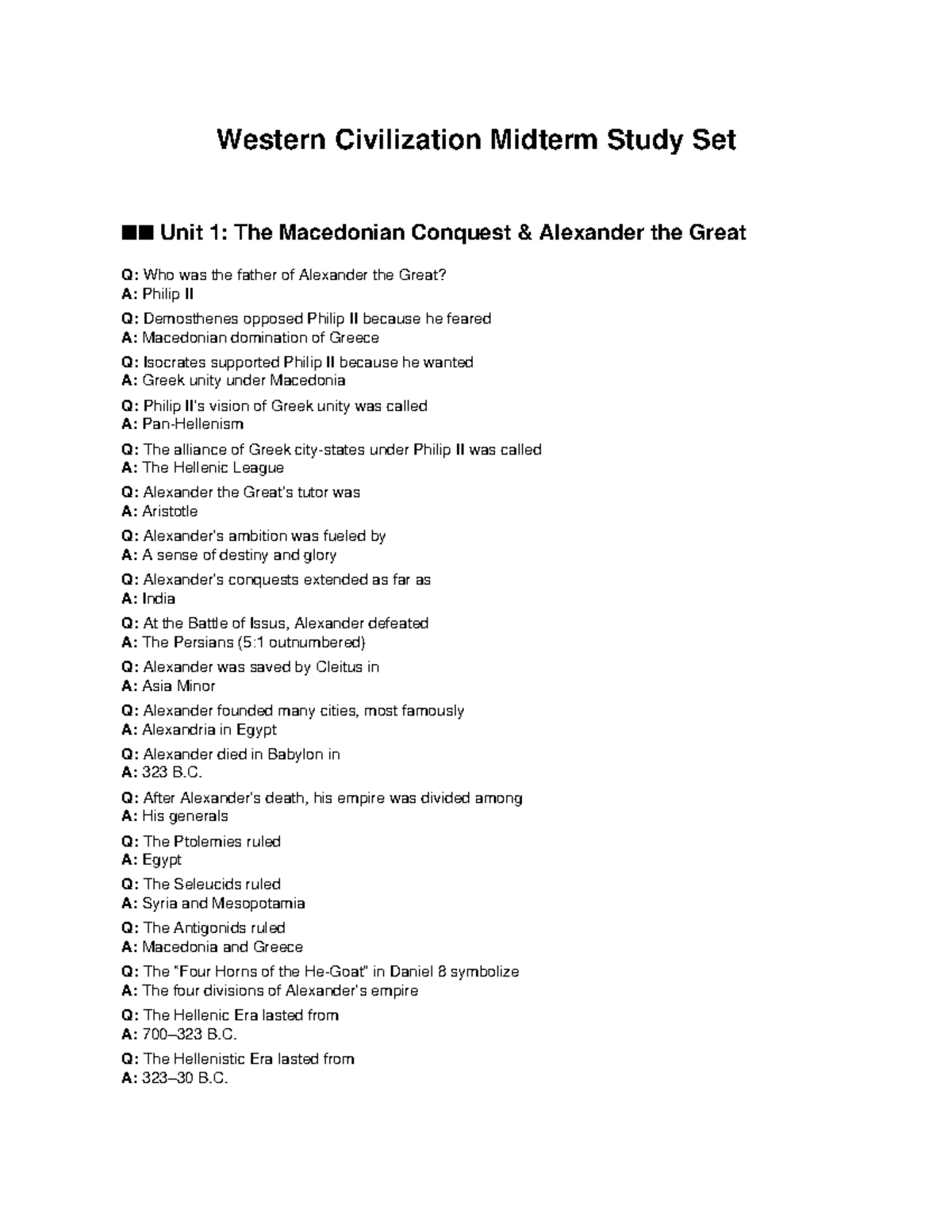 Western Civilization Midterm Study Guide: Key Events & Concepts - Studocu
