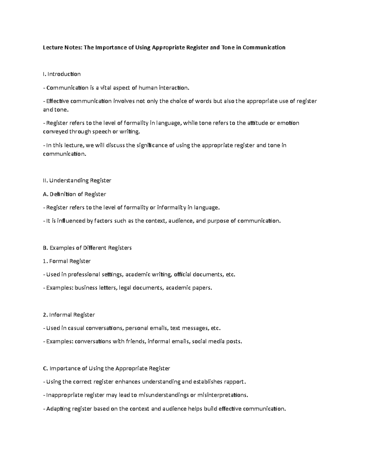 Lecture Notes: Understanding Register & Tone in Effective Communication ...