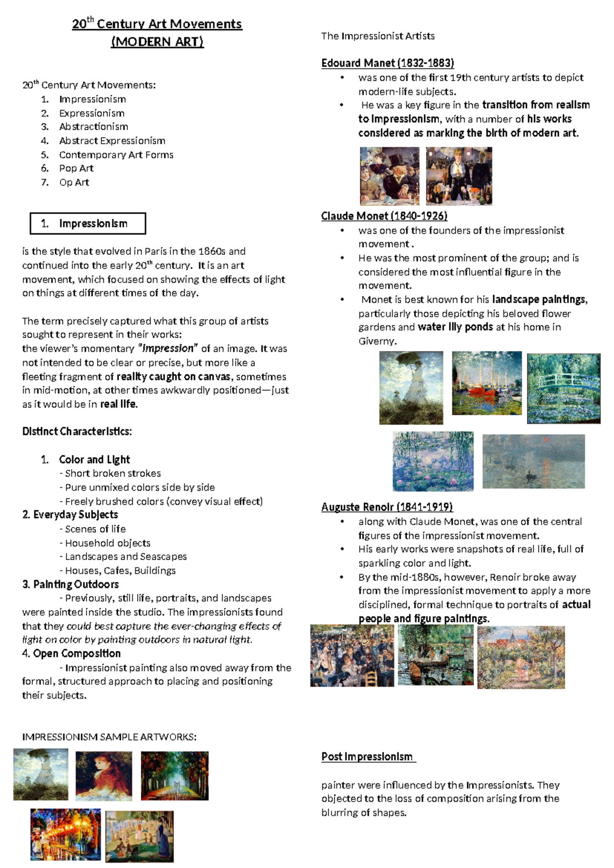 20th Century Art Movements Overview: Modern Art Insights - Studocu