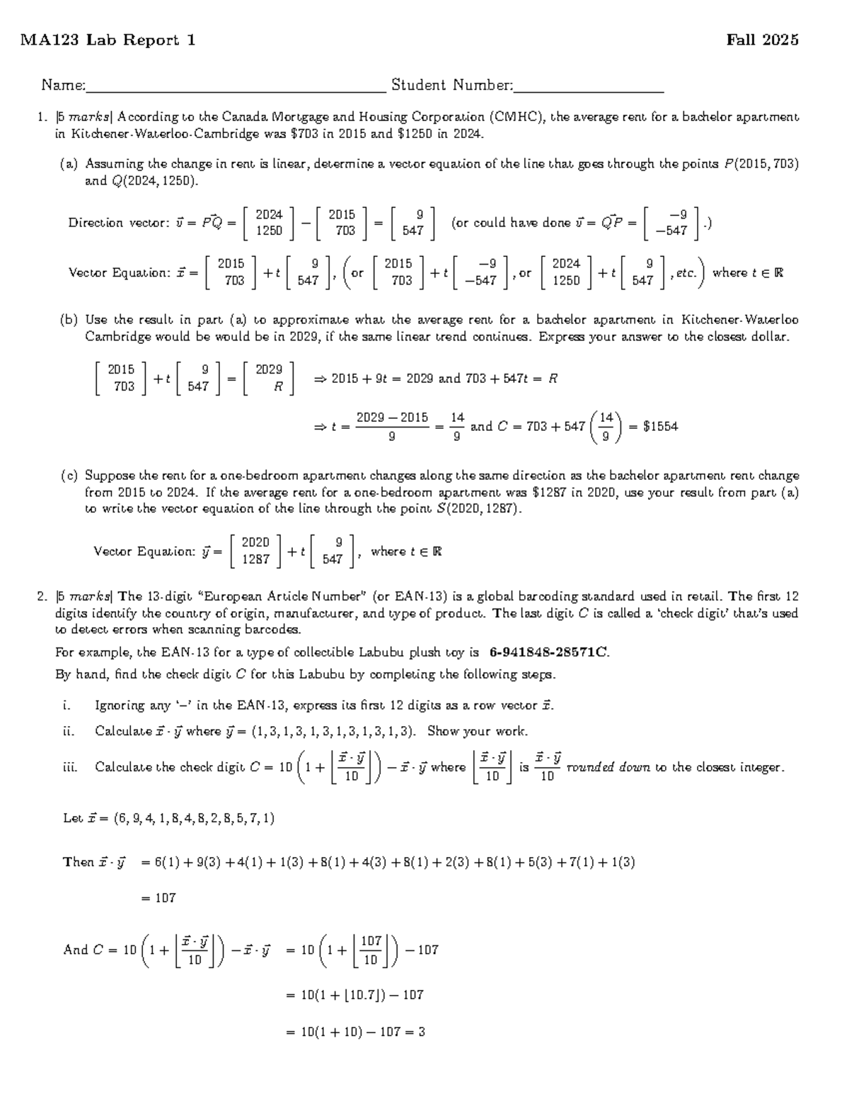 MA123 Lab Report 1 Solutions - Fall 2025 - Studocu