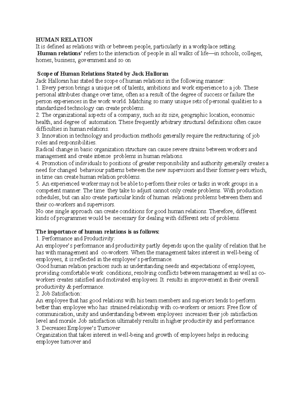Human Relations Overview: Key Concepts and Theories - Studocu
