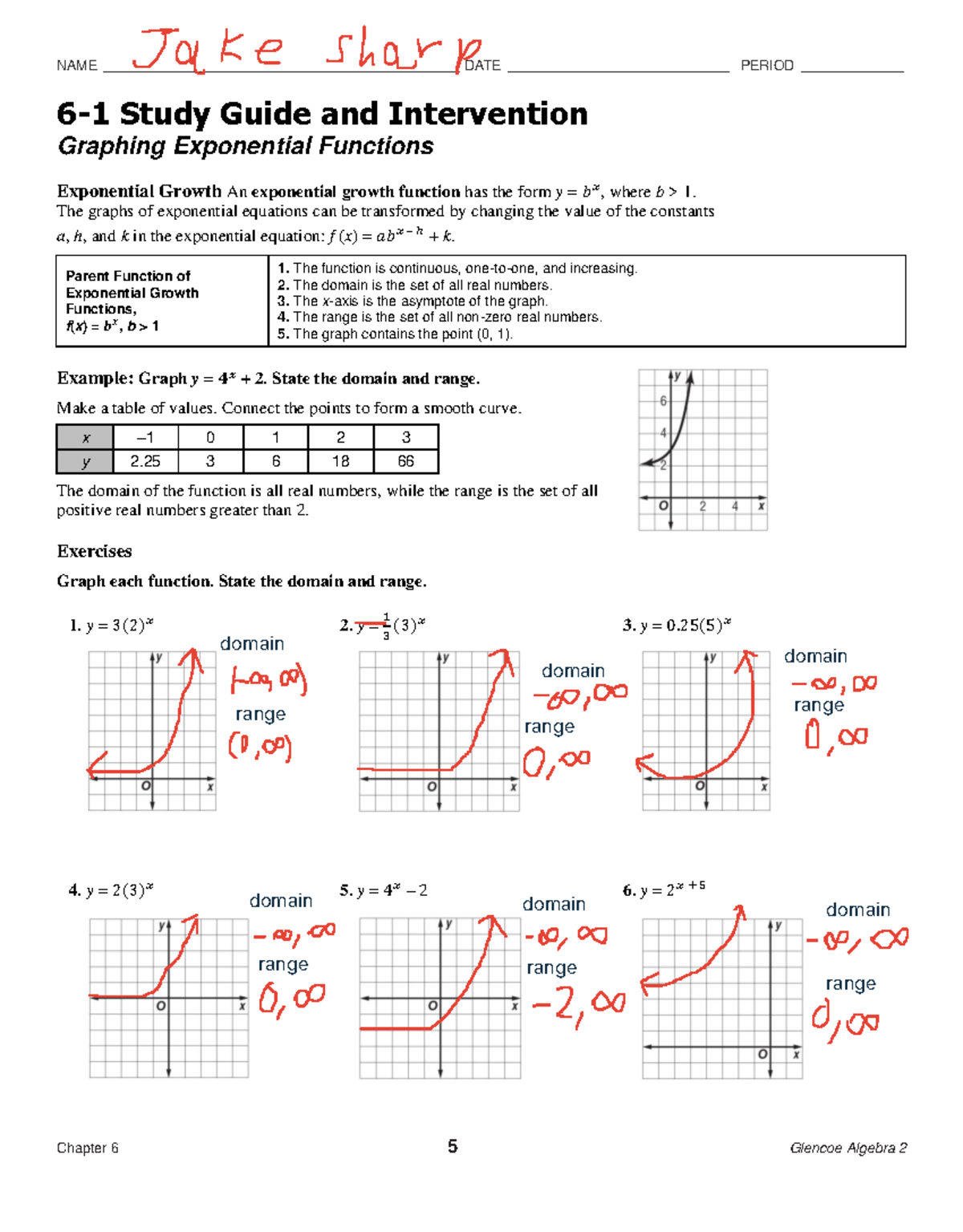 Algebra 2: 6-1 Study Guide on Graphing Exponential Functions - Studocu