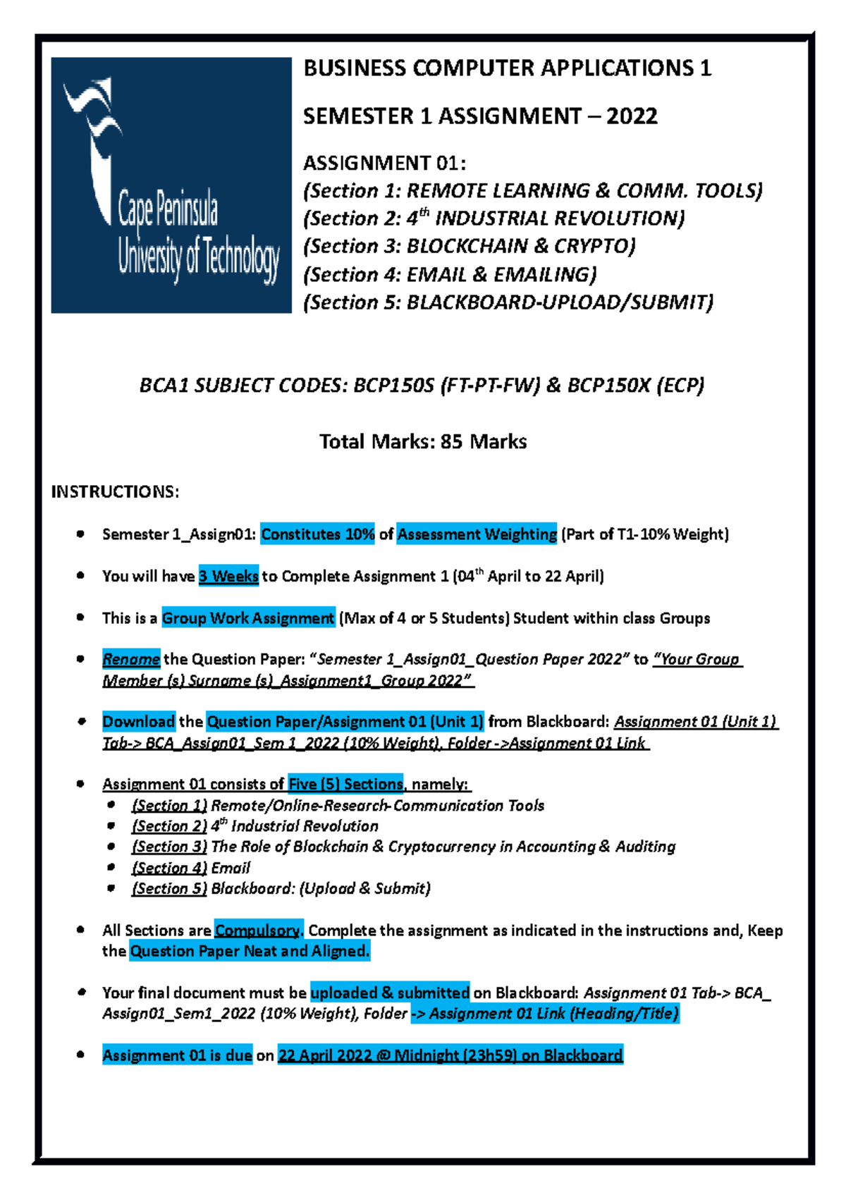 BCA1 Assignment 01: Business Computer Applications Overview - Studocu