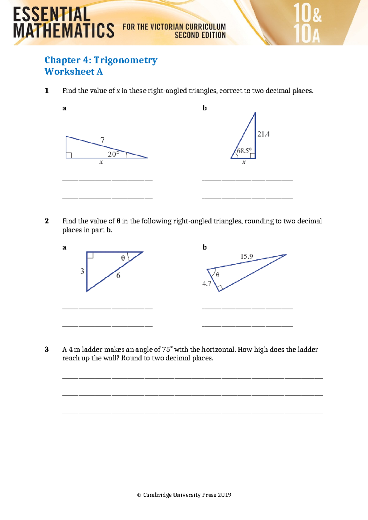 Chapter 4: Trigonometry Worksheet A - Pythagoras & Trig Revision C ...