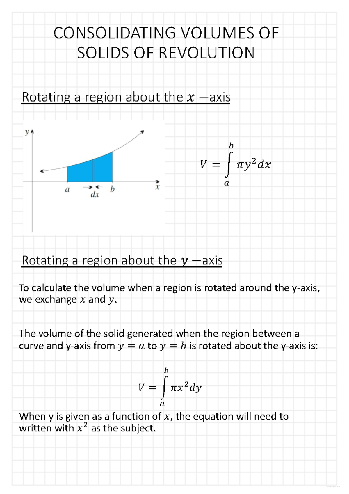 Consolidating Volumes of Solids of Revolution - Calculating V (MATH 101 ...