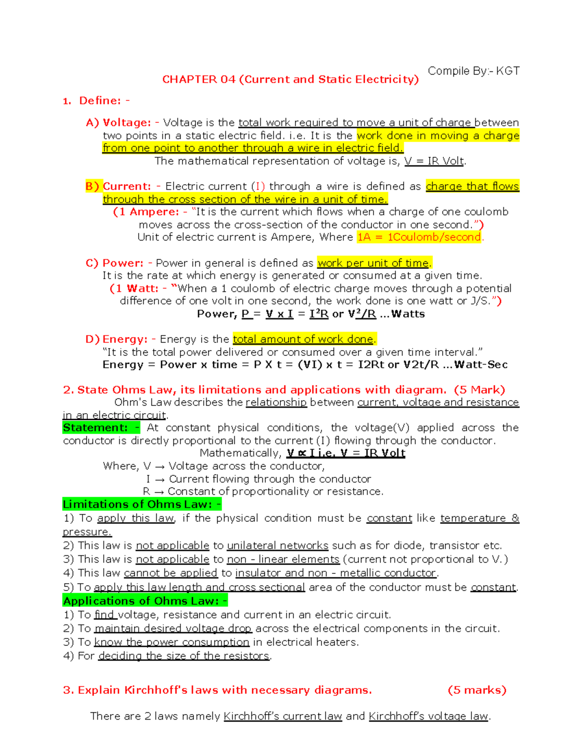 CHAPTER 04 & 05: Electricity Concepts and Applications - 24DNS Notes ...
