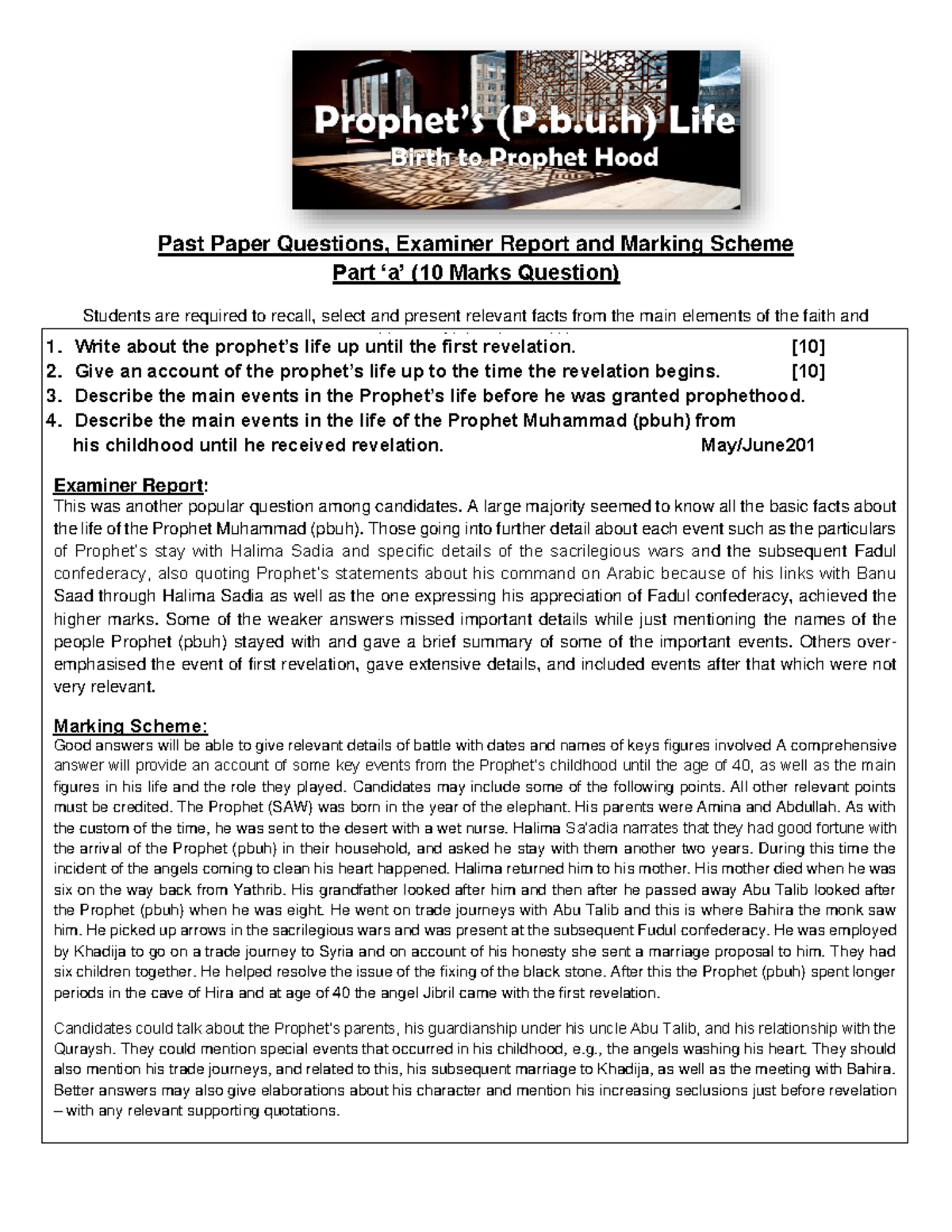 065212 Chp-3 PPQs: Life of Prophet Muhammad (PBUH) in Makkah - Studocu