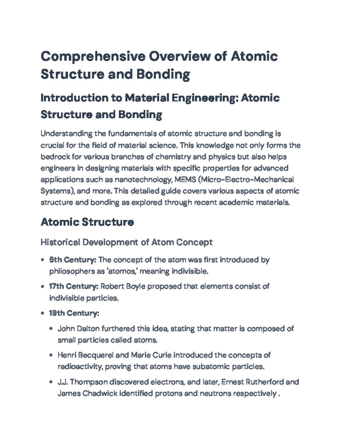 Introduction to Material Engineering: Atomic Structure & Bonding ...