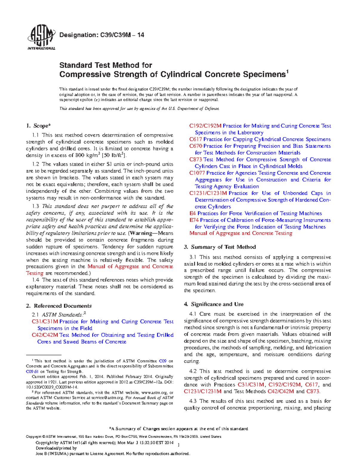 ASTM C39 - Testing Compressive Strength of Concrete Cylinders - Studocu