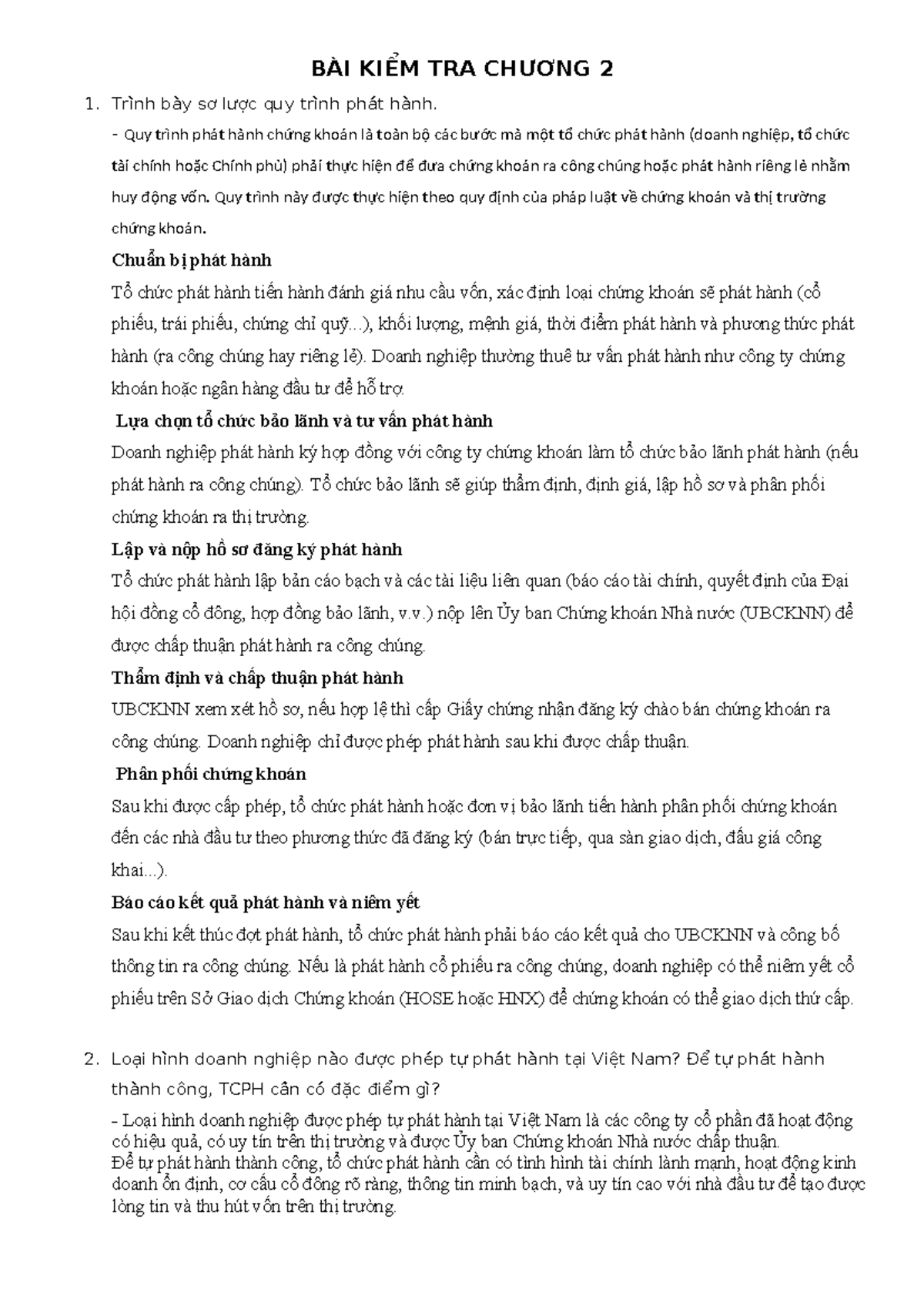 BKT C2 - Bài Kiểm Tra Quy Trình Phát Hành Chứng Khoán - Studocu