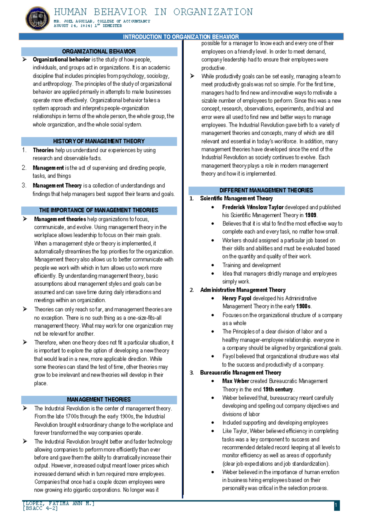 HBO 1: Intro to Human Behavior in Organizations - Key Theories ...