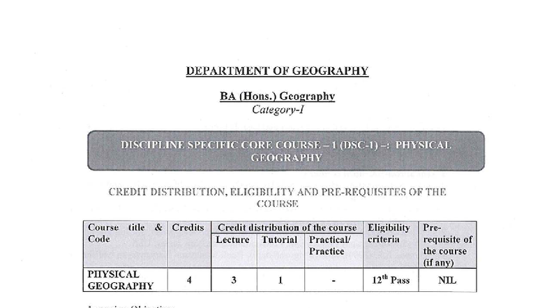 GEO Syllabus Sem 1: Core Courses in Physical & Human Geography - Studocu