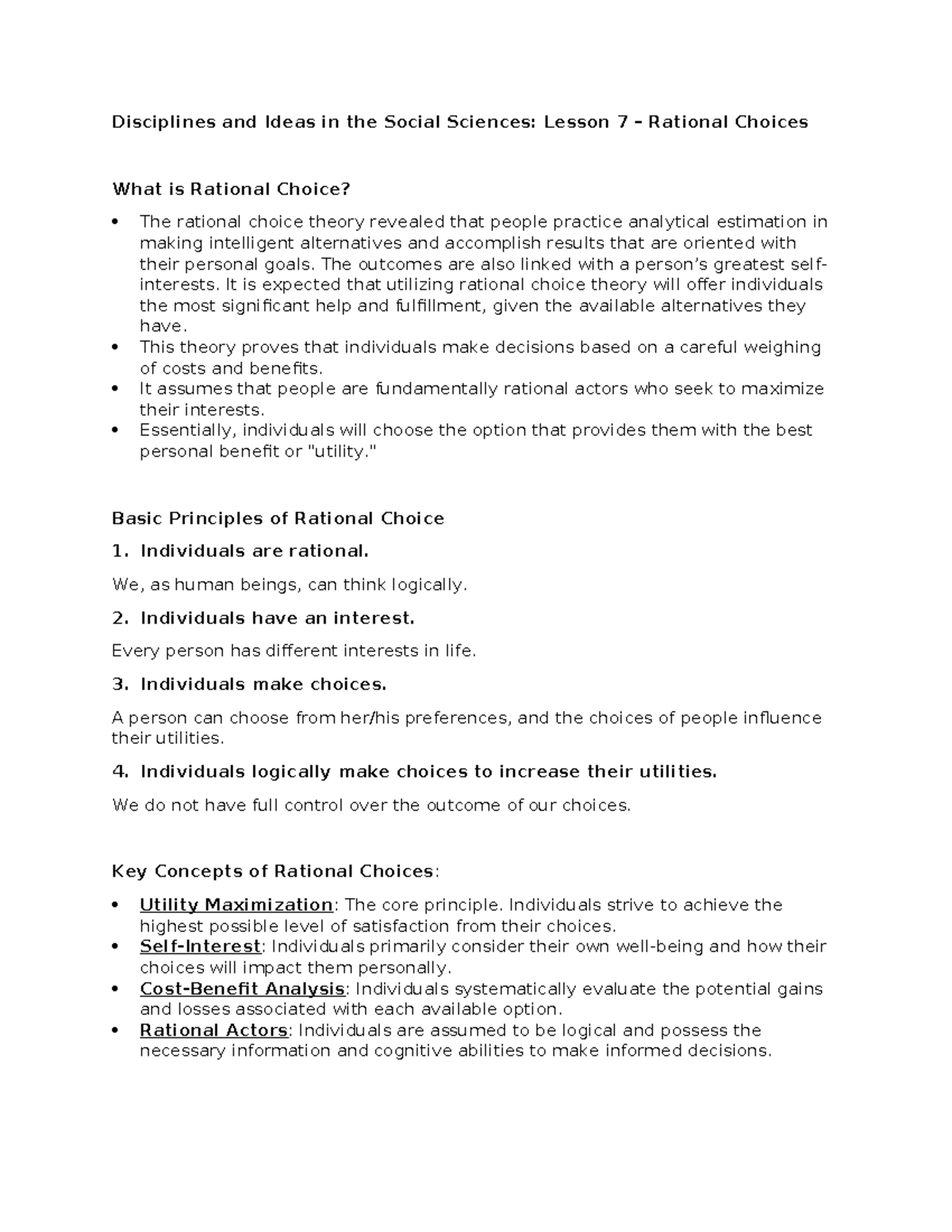 DISS - Lesson 7: Understanding Rational Choice Theory - Studocu