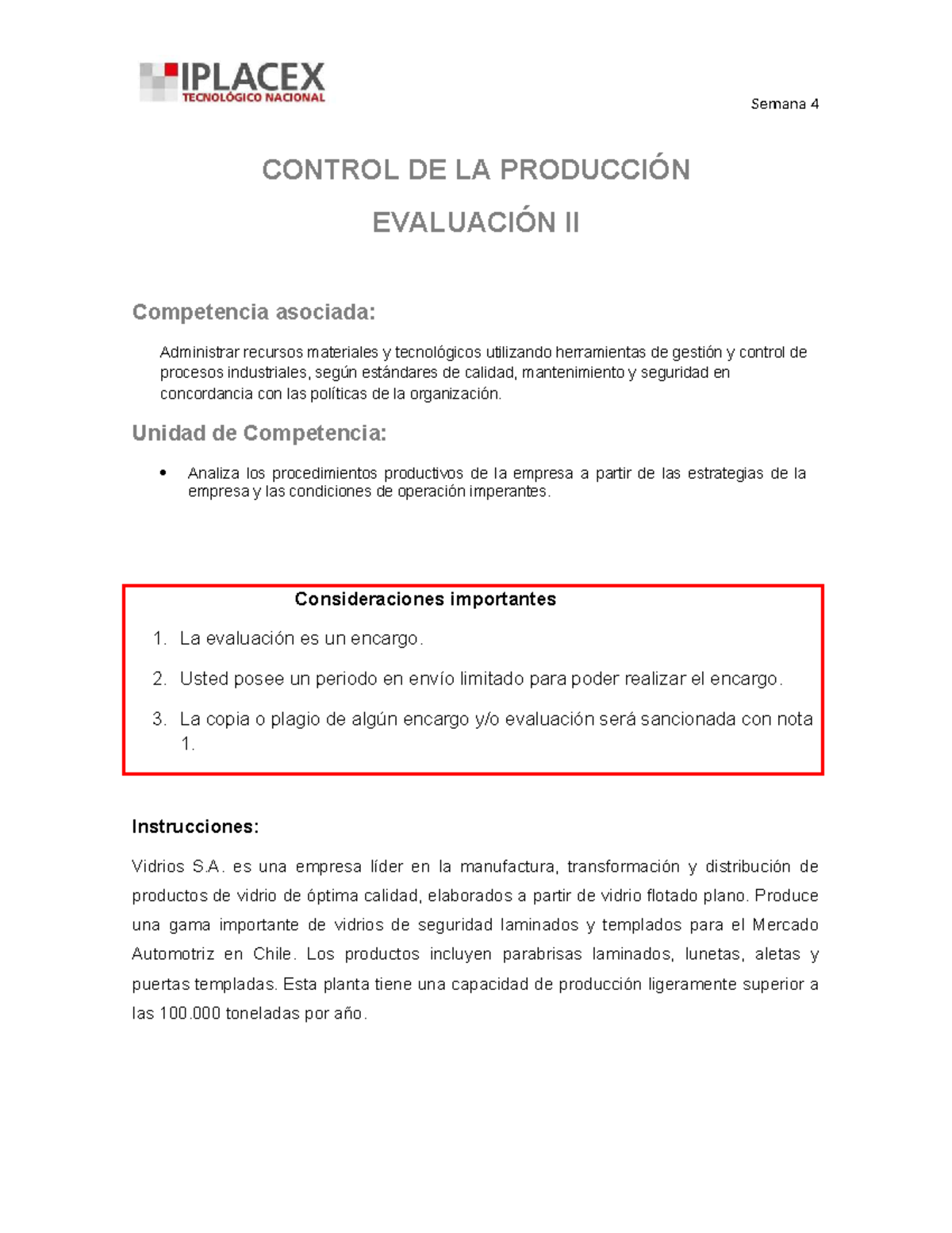 EVA 4A - Evaluación II: Control de Producción y Procesos Industriales ...