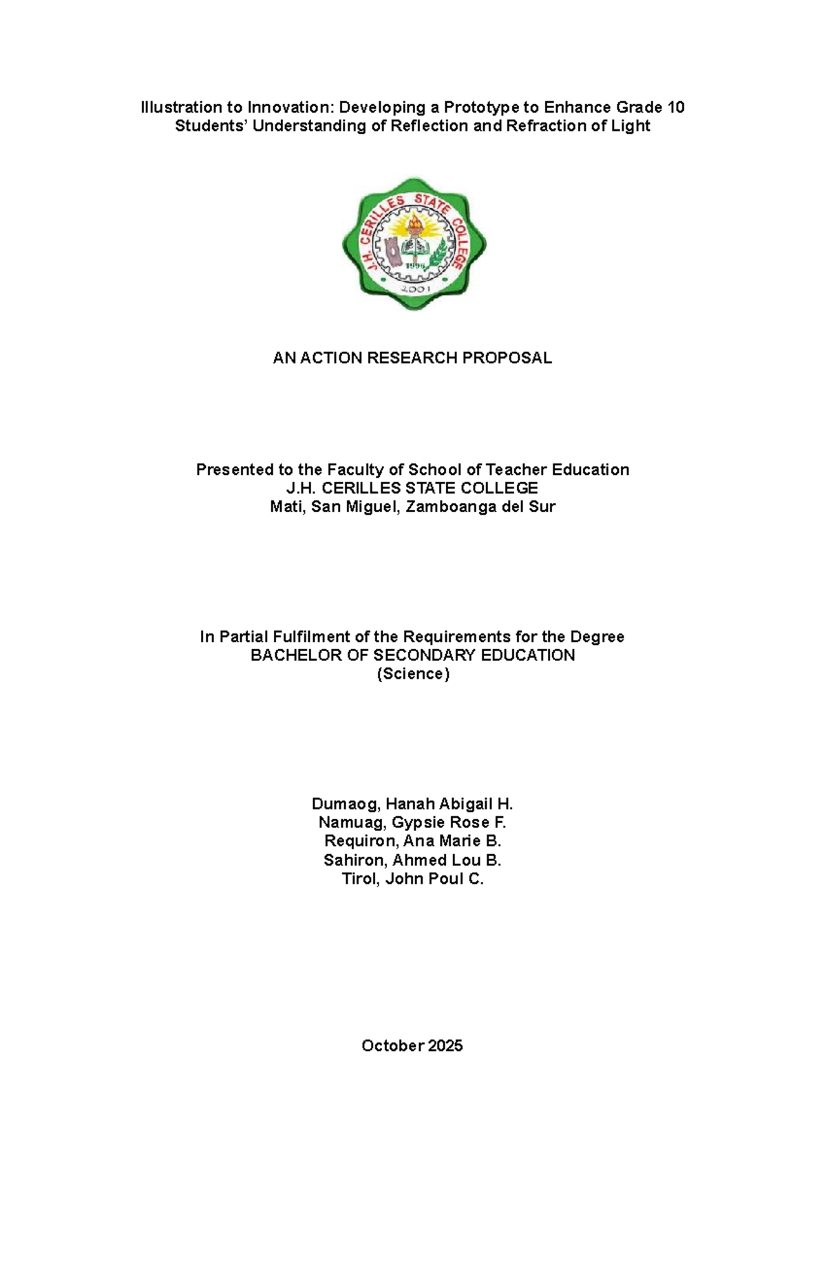 Action Research Proposal: Enhancing Grade 10 Physics with Prototypes ...