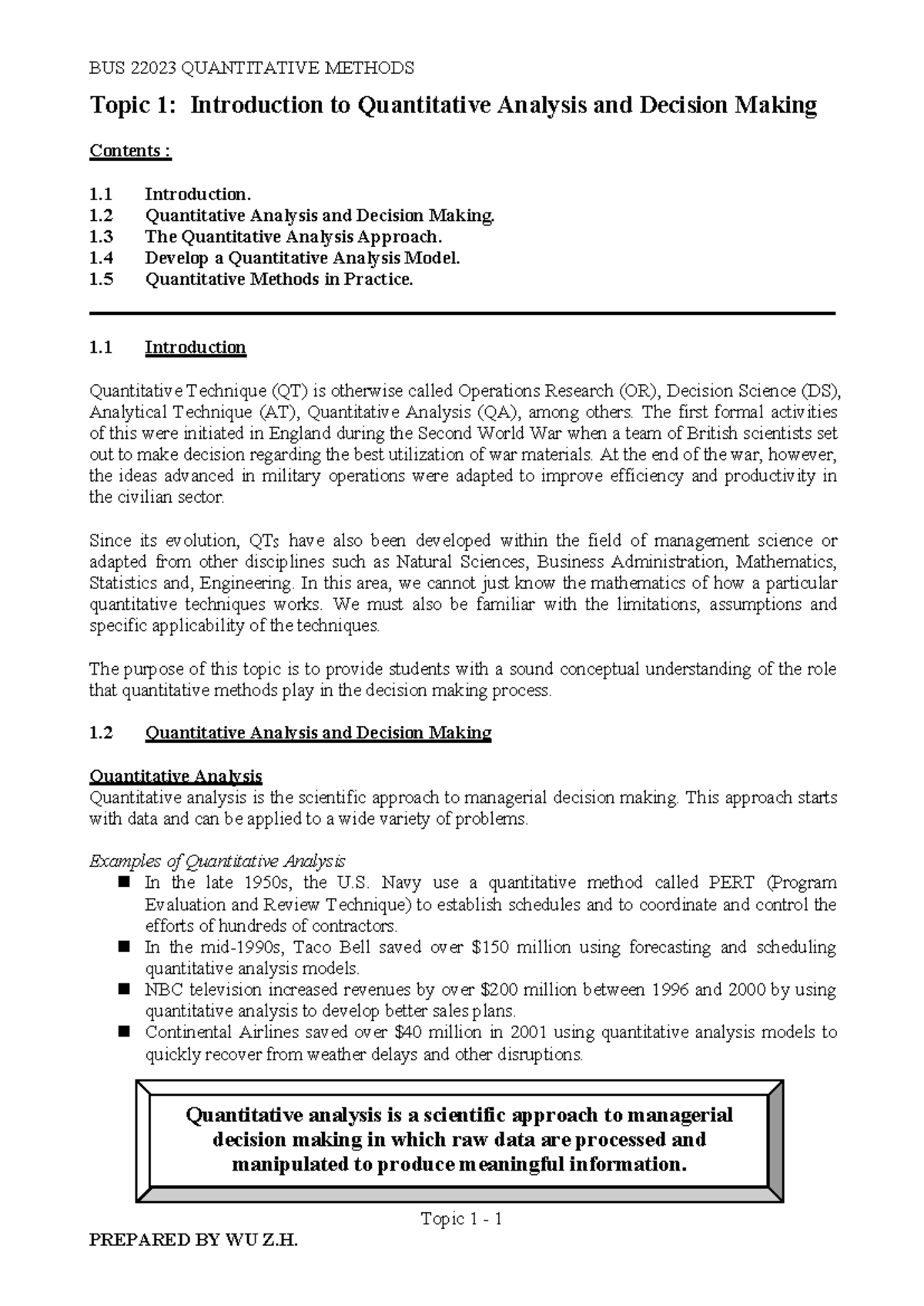 Topic 1 INTRODUCTION TO QUANTITATIVE METHOD - Topic 1 - 1 Topic 1 ...