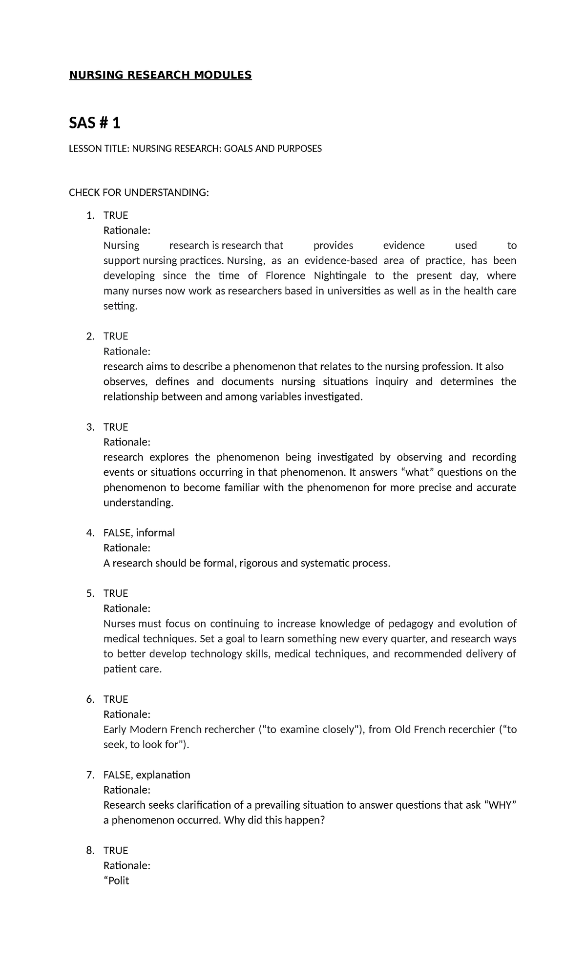 NURSING RESEARCH MODULES (SAS 1 - SAS 14) LESSONS & UNDERSTANDING ...