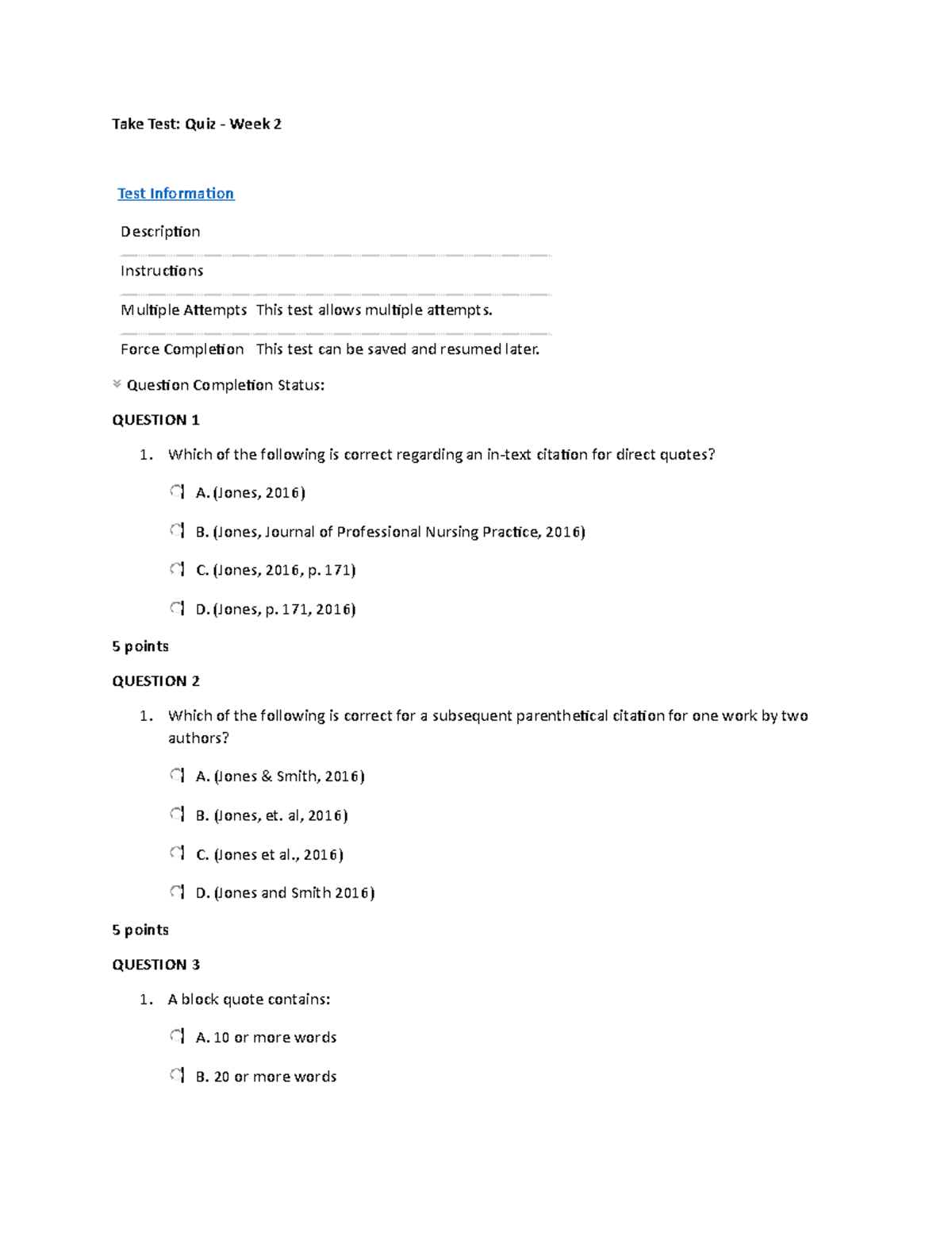 Quiz 2 - In-Text Citations and APA Formatting - Studocu