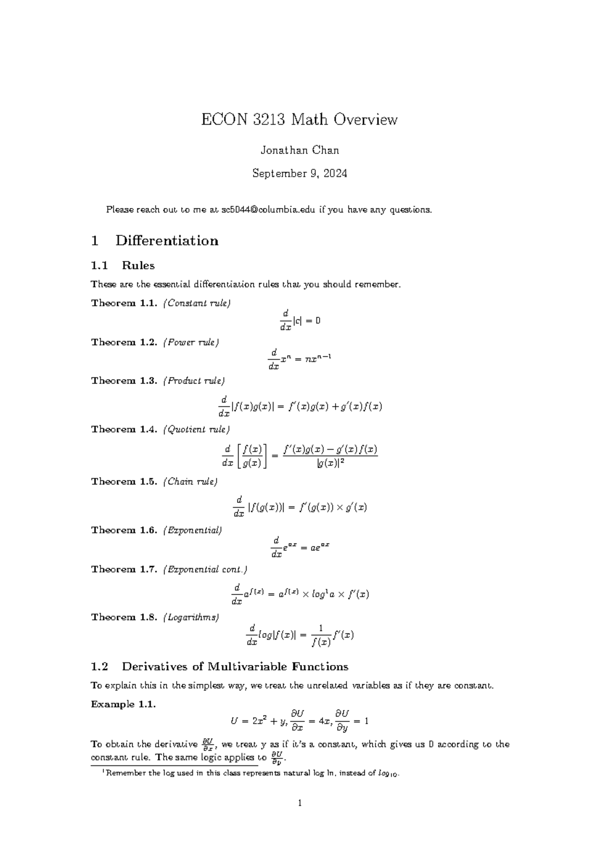 Math Cheatsheet - Summary Intermediate Macroeconomics - ECON 3213 Math ...
