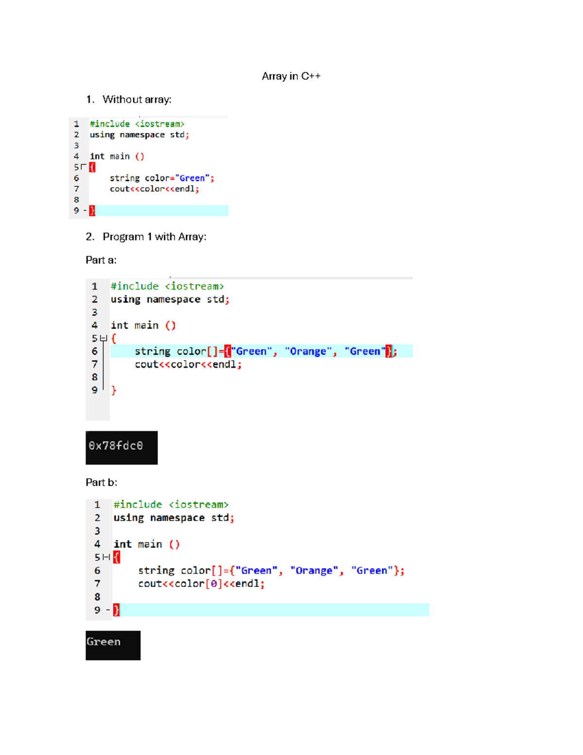 Array in C++ - notes - computer science - Array in C++ Without array ...