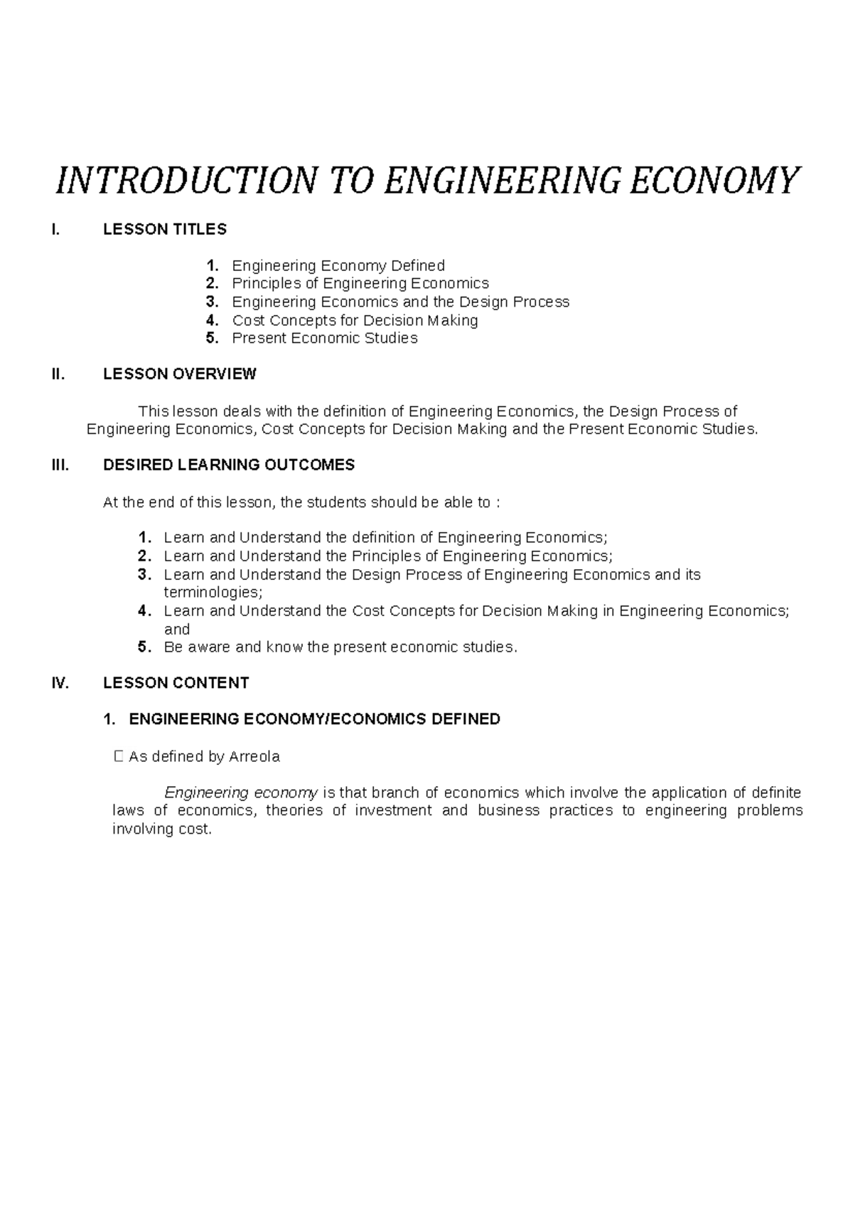 Module 1: Intro to Engineering Economy - Key Concepts & Design ...