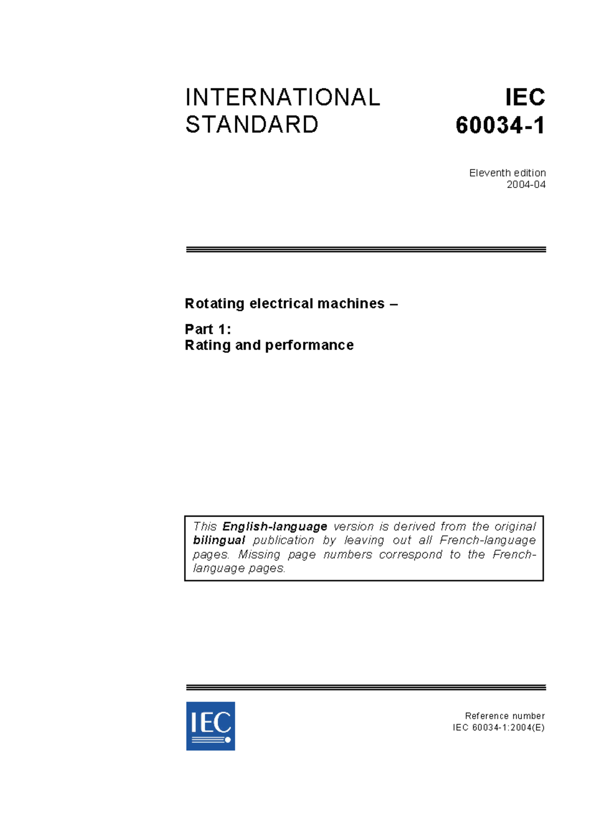 IEC 60034-1:2004 Final Exam Study Guide on Rotating Electrical Machines ...