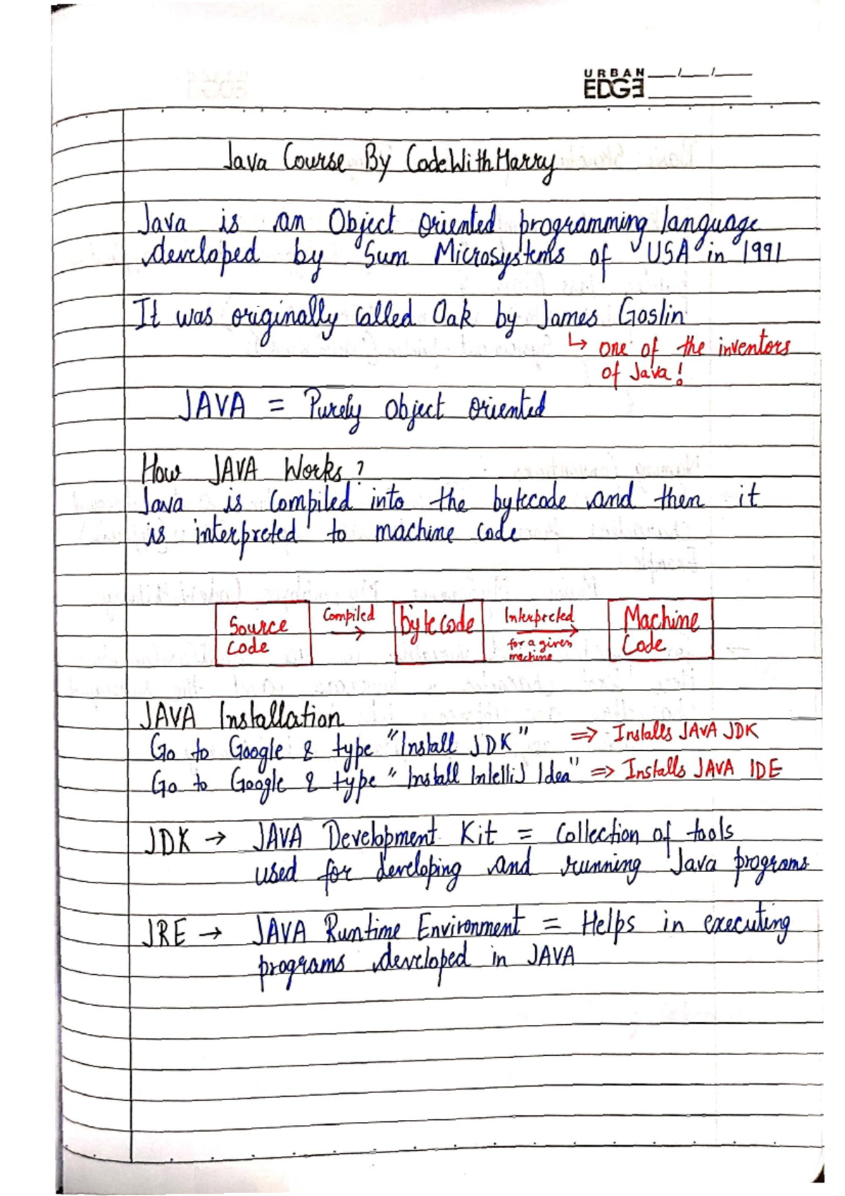 Java Complete Notes: URBAN EDGE Course Overview and Programming Basics ...