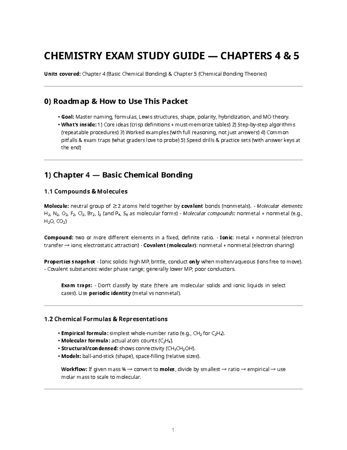 Ch 4-5 CHEMISTRY FINAL EXAM STUDY GUIDE: Bonding, VSEPR, Hybridization ...