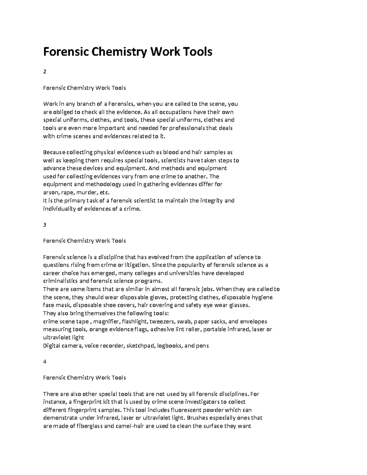Forensic Chemistry Work Tools: Essential Equipment Overview 1 - Studocu
