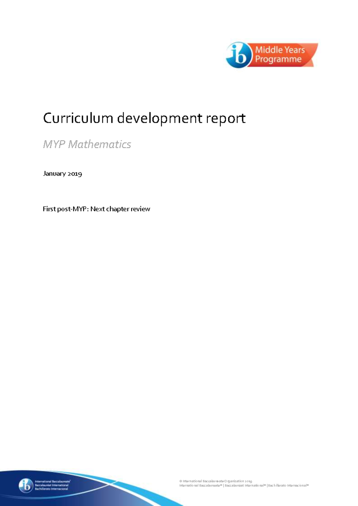 MYP Mathematics Curriculum Development Report: January 2019 Review ...