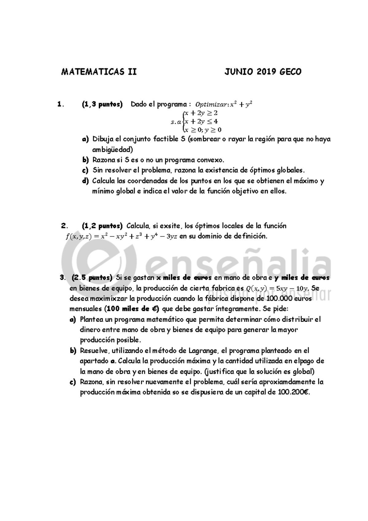 MATEMATICAS II - EXAMEN FINAL JUNIO 2019 GECO - Studocu