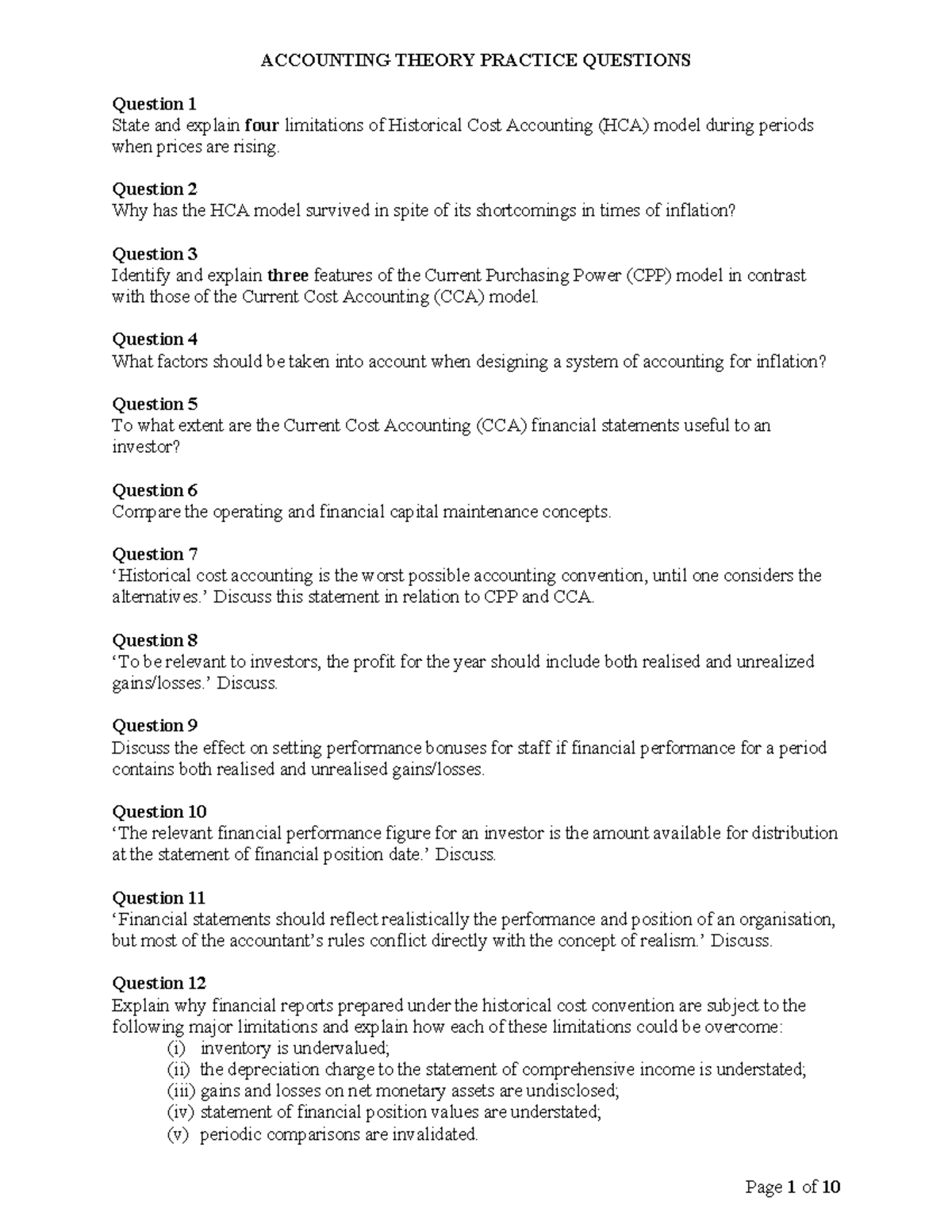 Accounting Theory Practice Questions: Key Concepts & Issues - Studocu