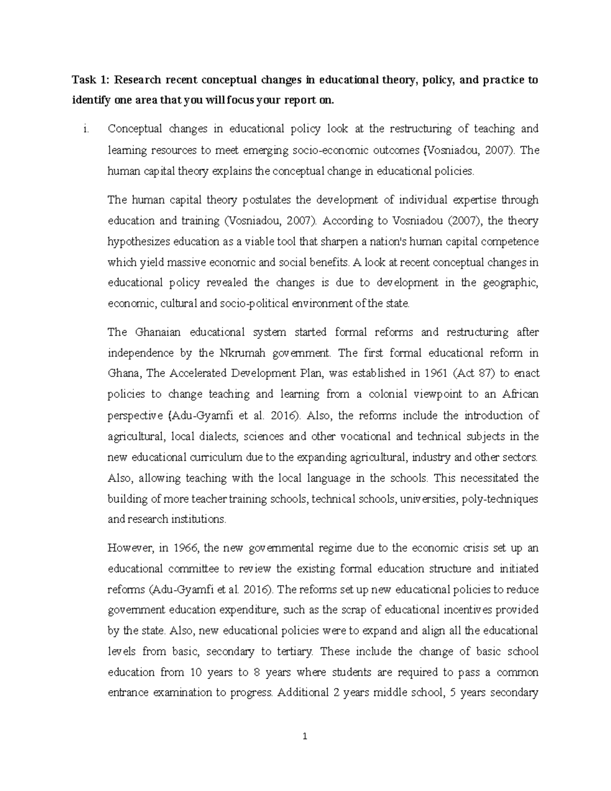 EDU 101: Task 1 - Analyzing Changes in Ghana's Education Policy - Studocu