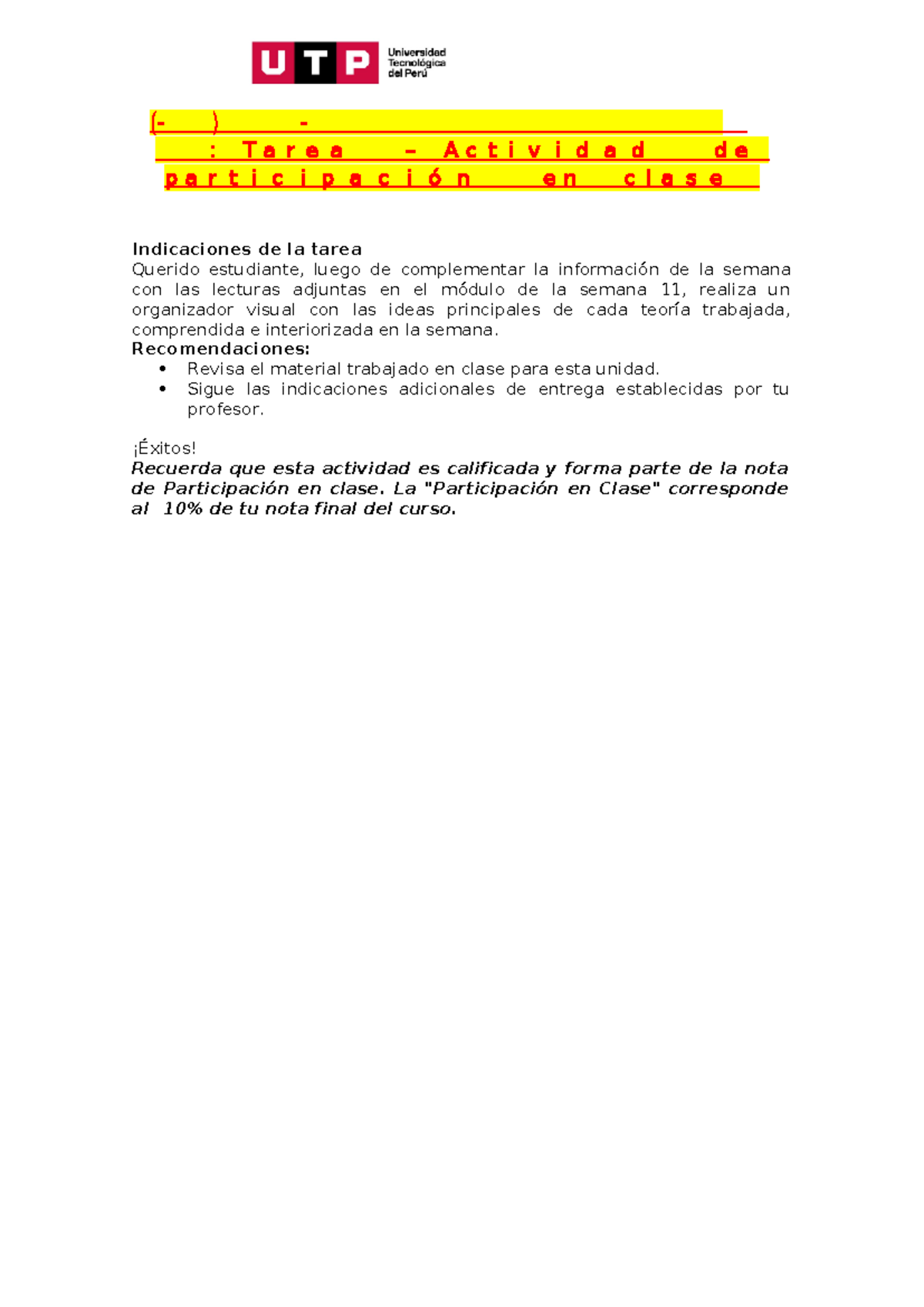 (AC-S11) Semana 11 - Tema 02: Tarea de Participación en Clase - Studocu