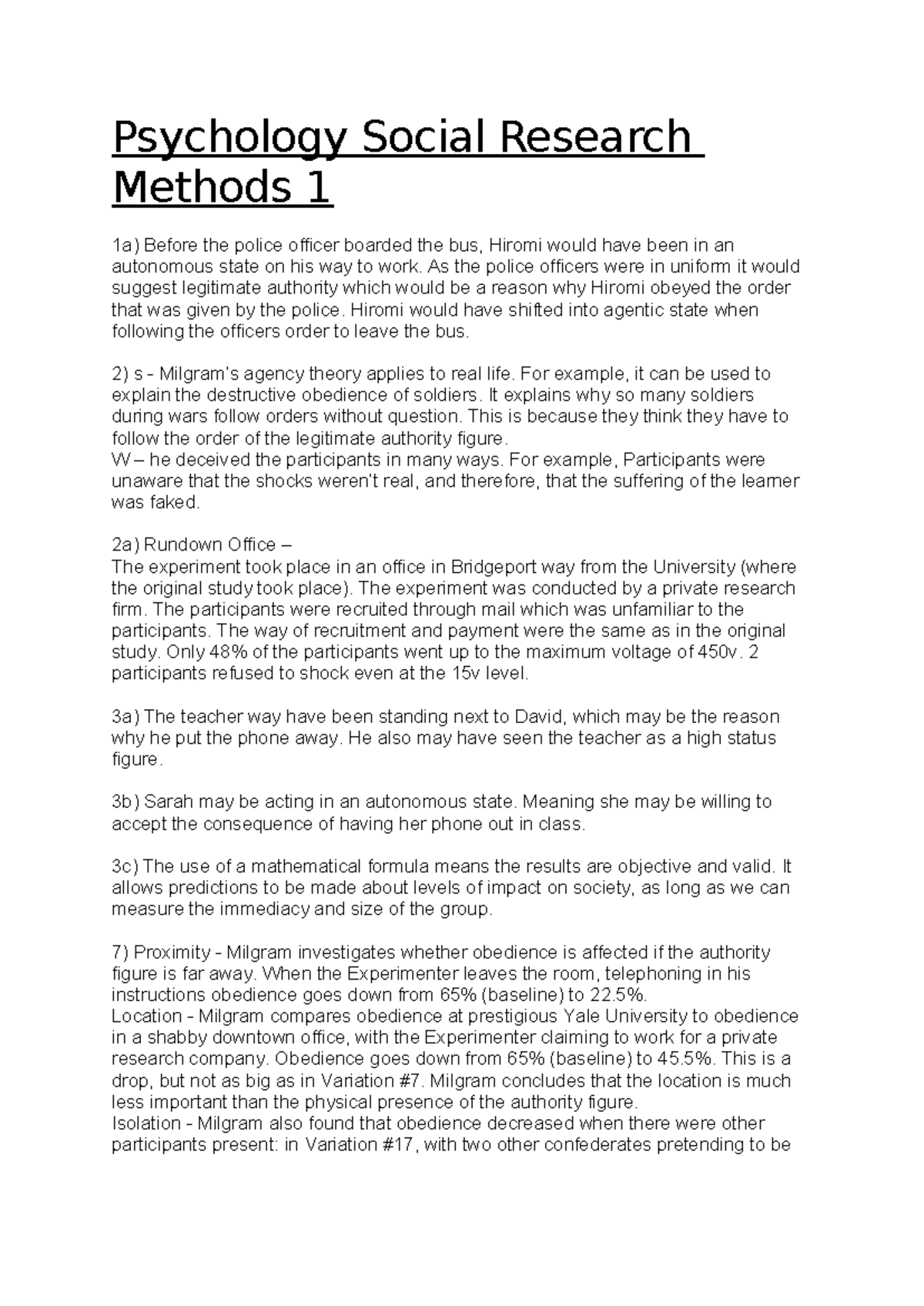 Psychology Social Research Methods 1: Obedience and Authority Dynamics ...