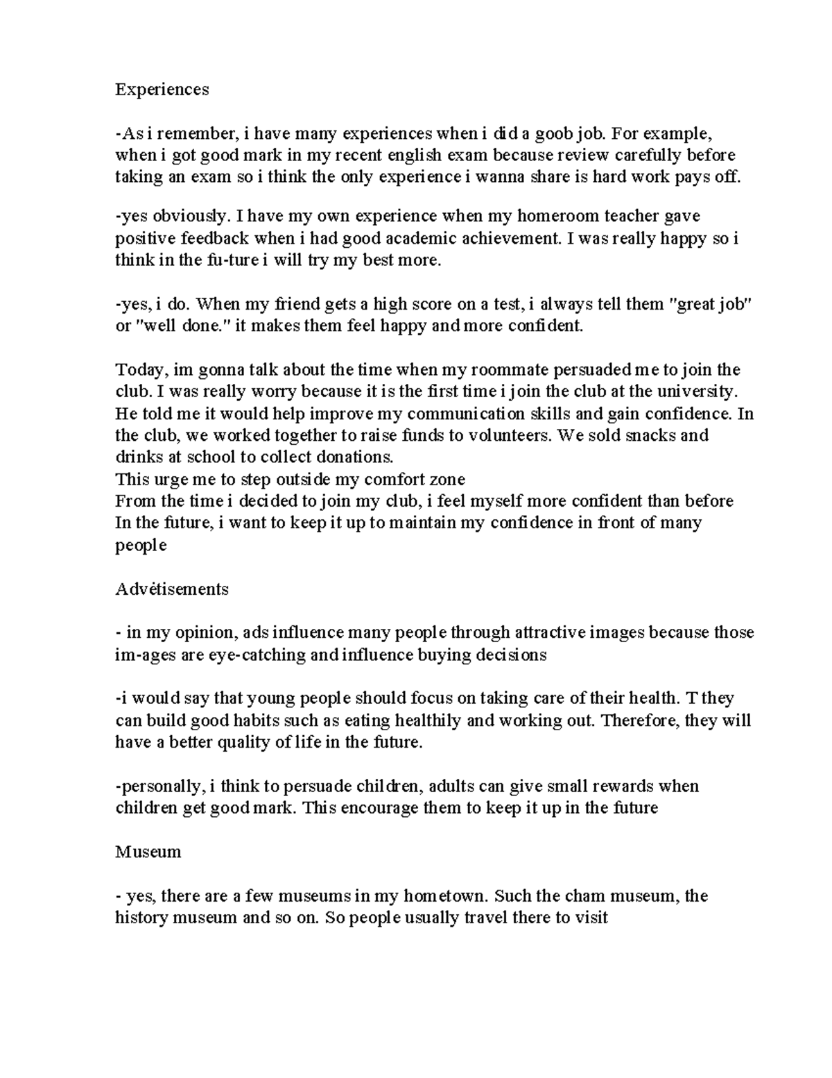 Experiences That Shape Us: Reflections on Life Lessons - Studocu