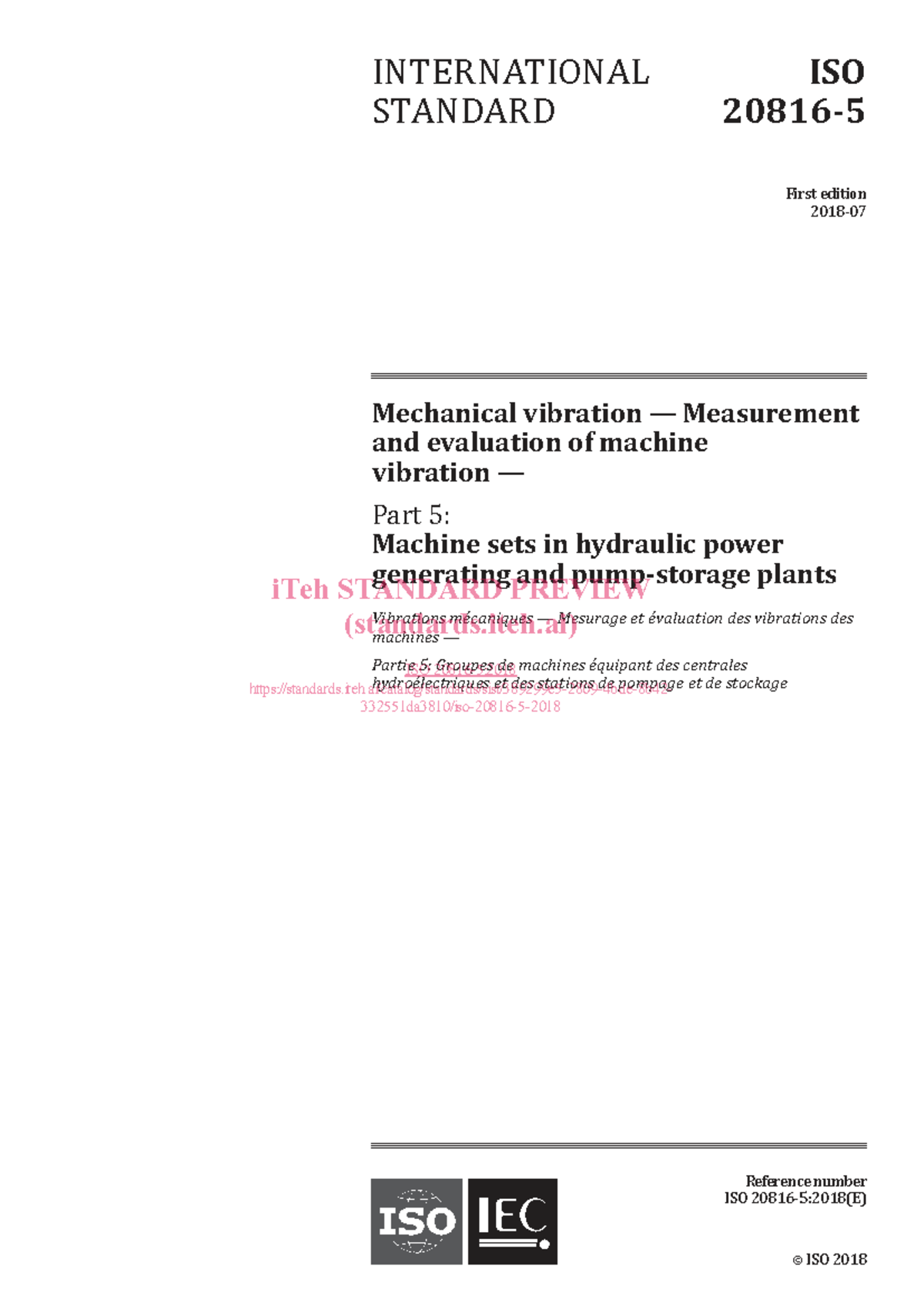 ISO 20816-5:2018 - Mechanical Vibration Measurement for Hydraulic Power ...
