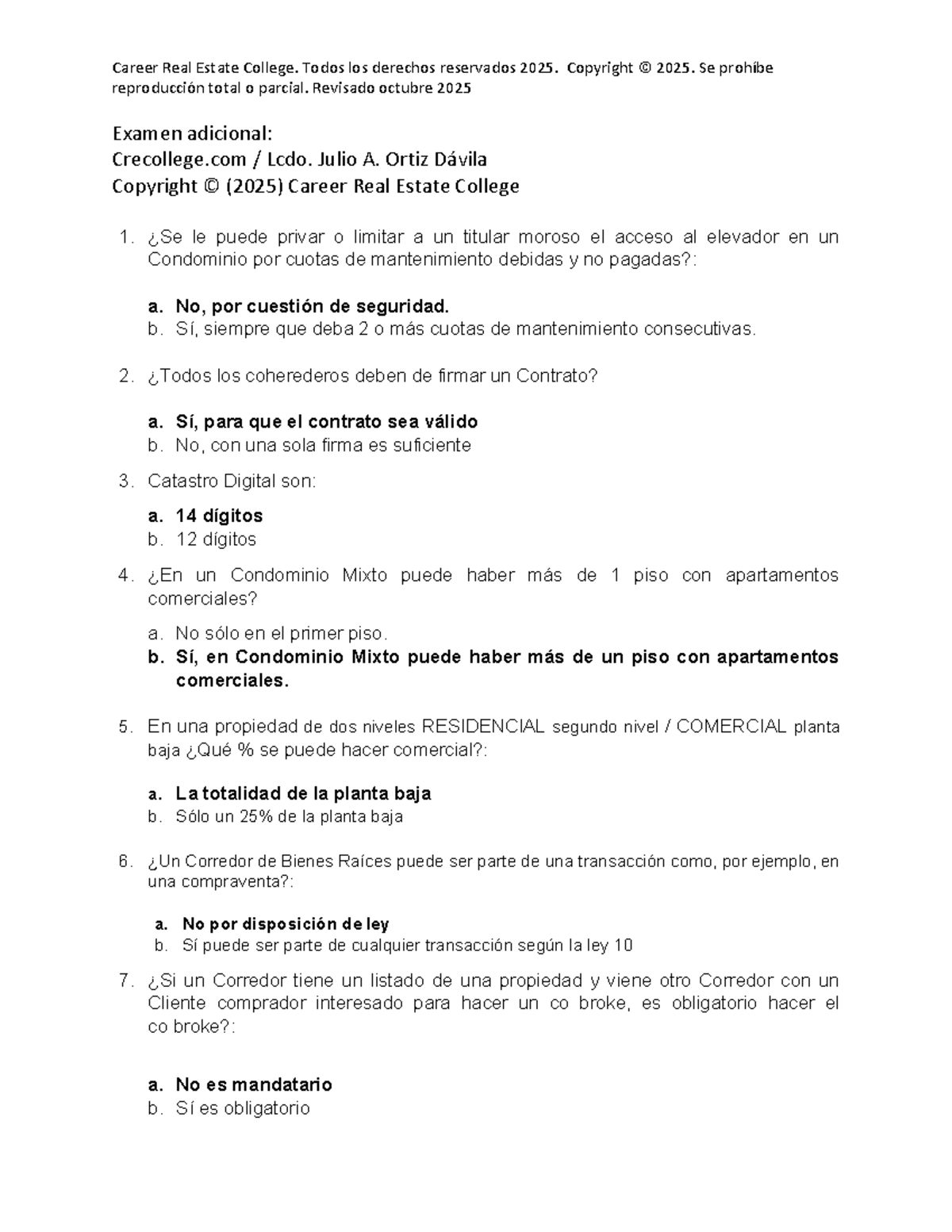 Examen de Bienes Raíces: Preguntas y Respuestas Clave (CRIM 2025) - Studocu