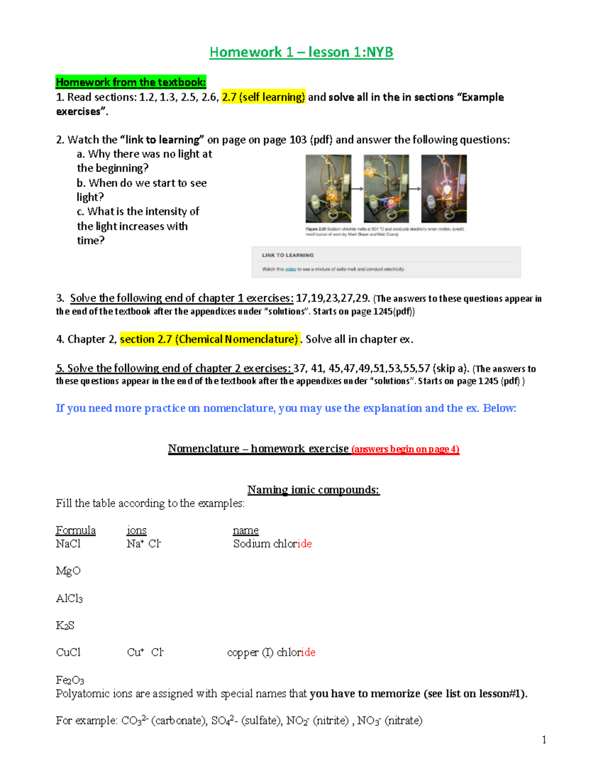 U1 HW Lesson 1: Chemical Nomenclature & Exercises - Studocu