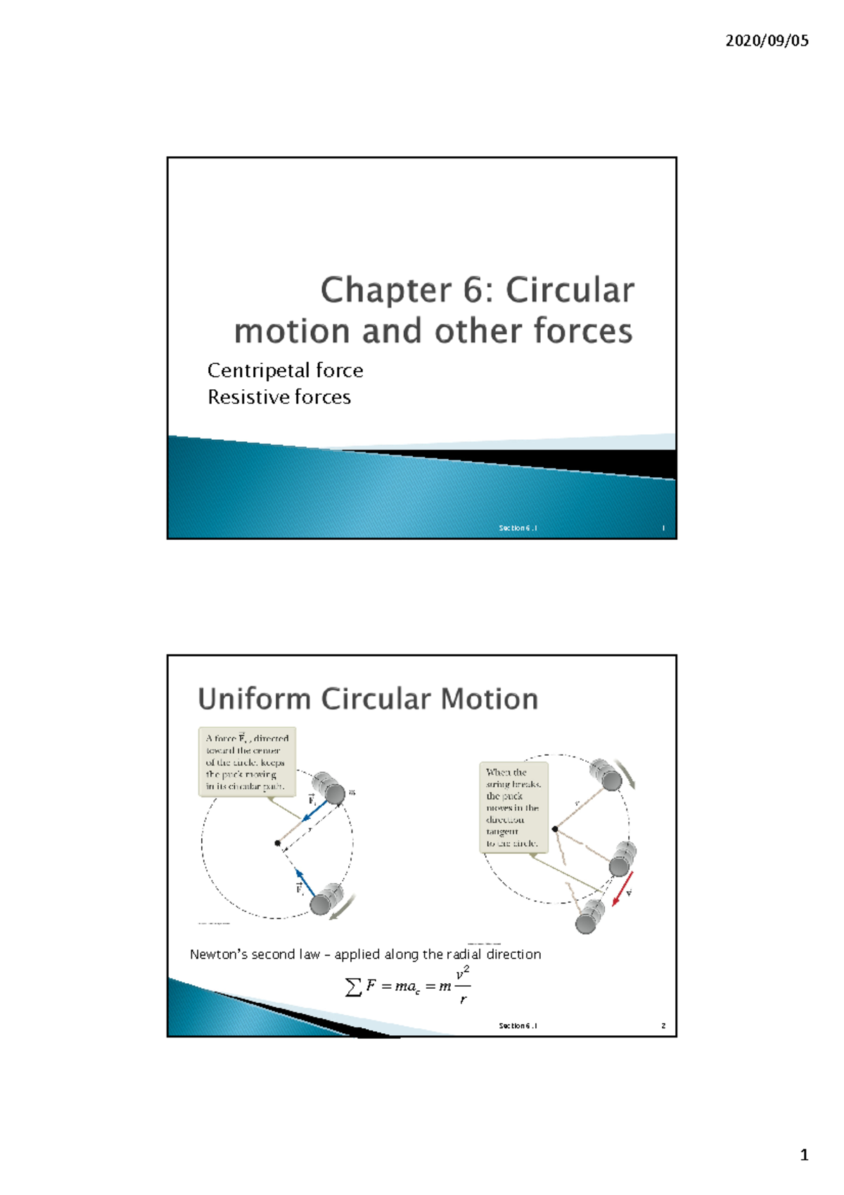 Ch 6 - Circular motion and resistive forces 2020 - Centripetal force ...