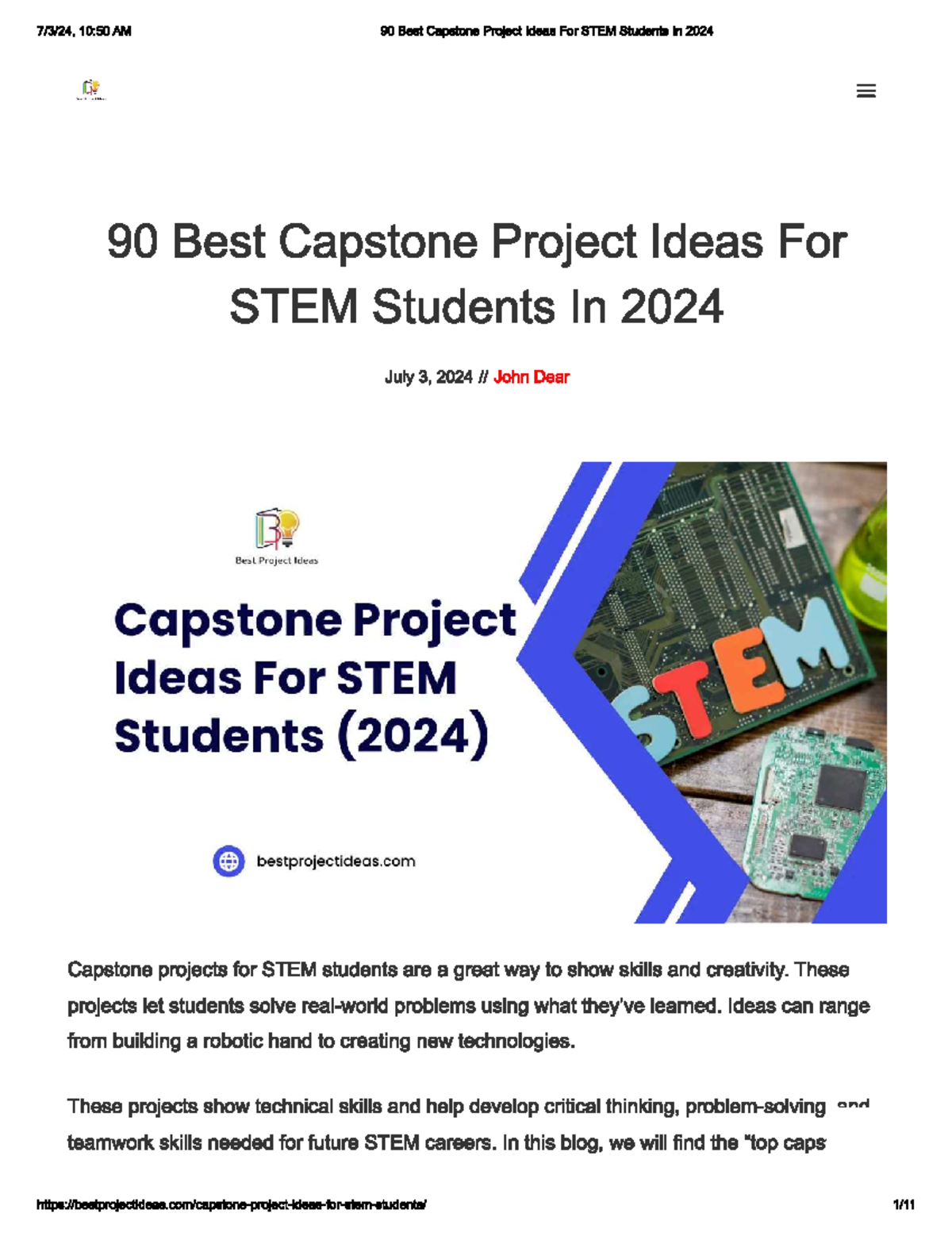 Capstone Project Ideas For STEM Students - These projects let students solve problems using what ...