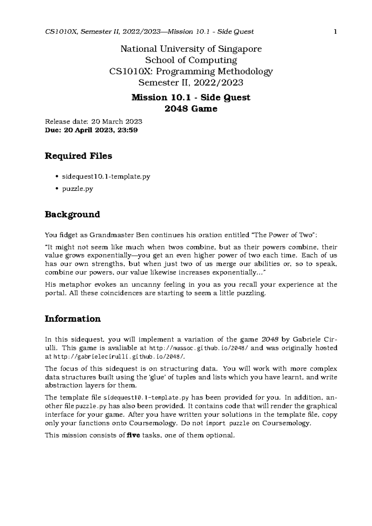 Sidequest 10 - nil - National University of Singapore School of Computing CS1010X: Programming ...