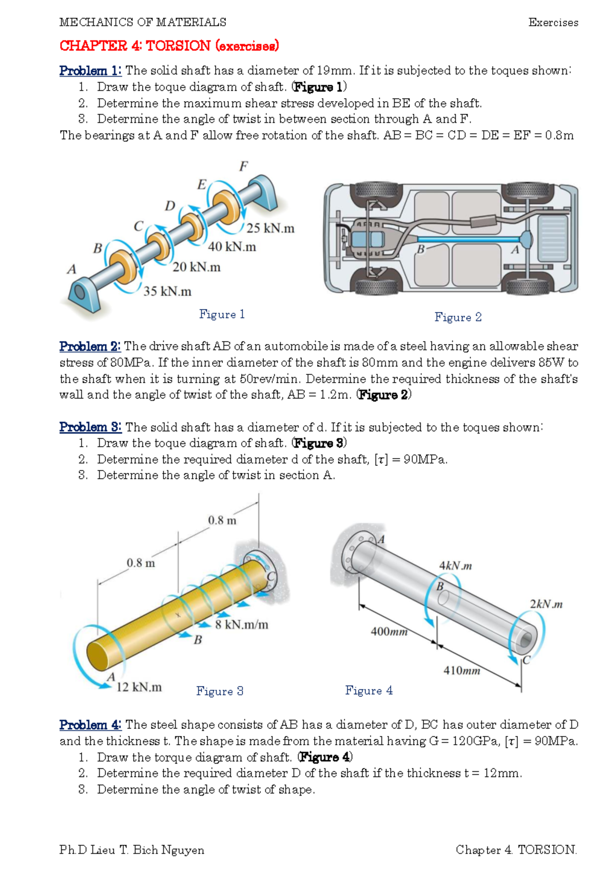 MECHANICS OF MATERIALS Exercises CH 4: TORSION Problems and Solutions - Studocu