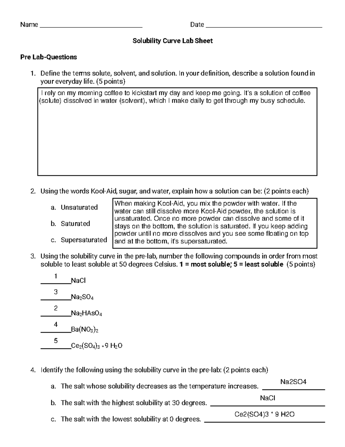 Solubility Curve Lab (Chem 101) - Pre Lab Questions & Data Collection ...