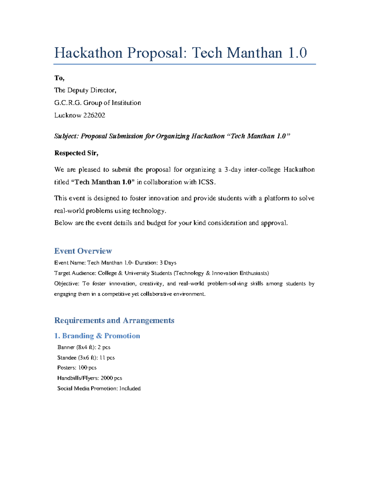 Hackathon Proposal: Tech Manthan 1.0 by G.C.R.G. Group of Institutions ...