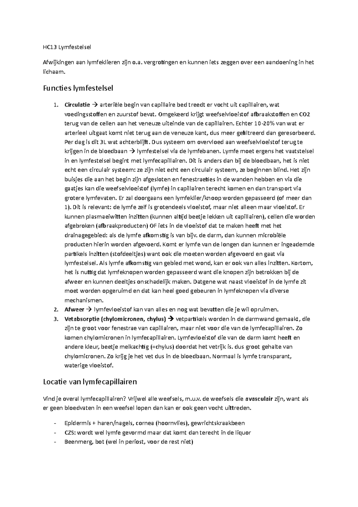 HC13 Lymfestelsel: Functies en Anatomie van het Lymfesysteem - Studeersnel